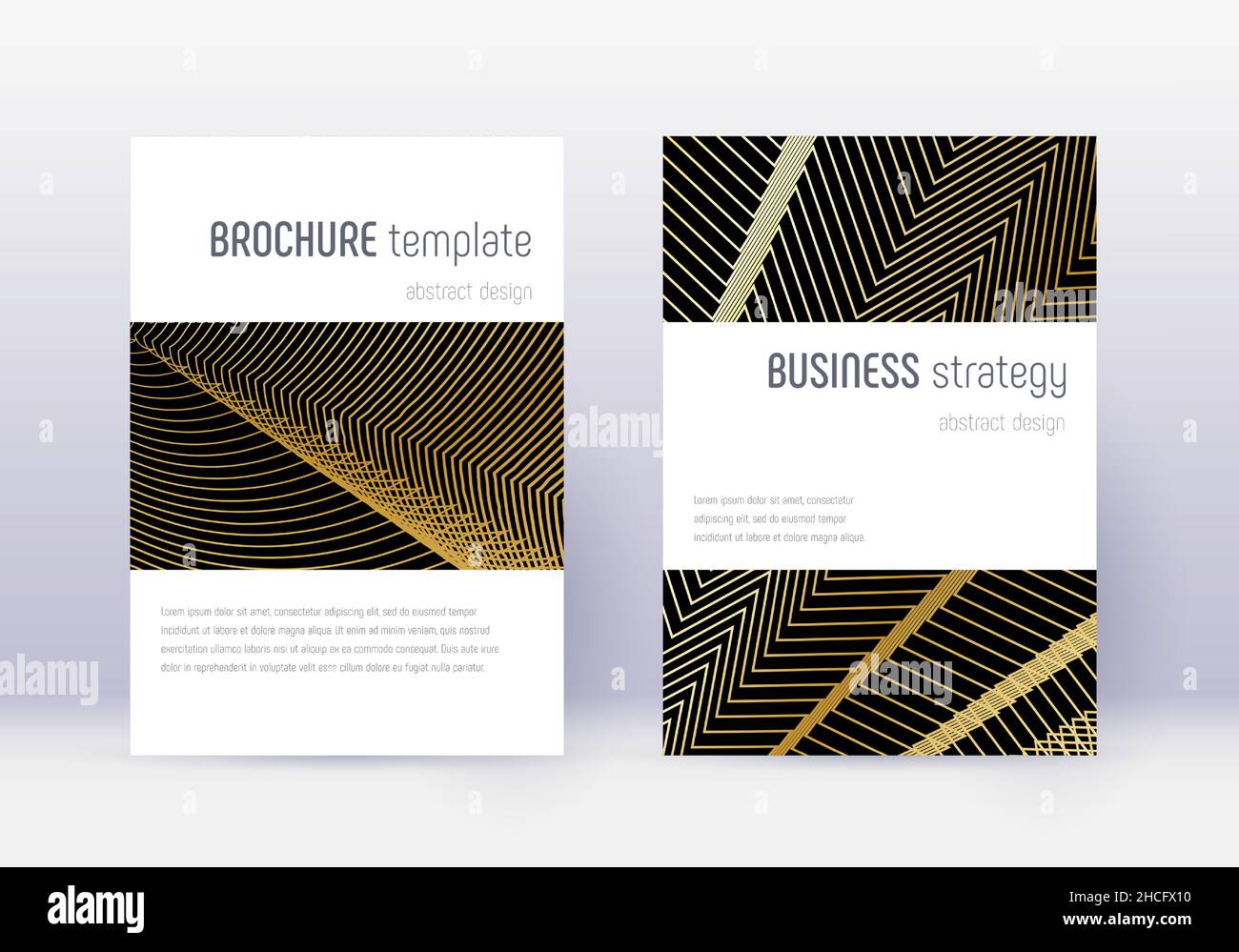 Minimalistic cover design template set. Gold abstract lines on black ...