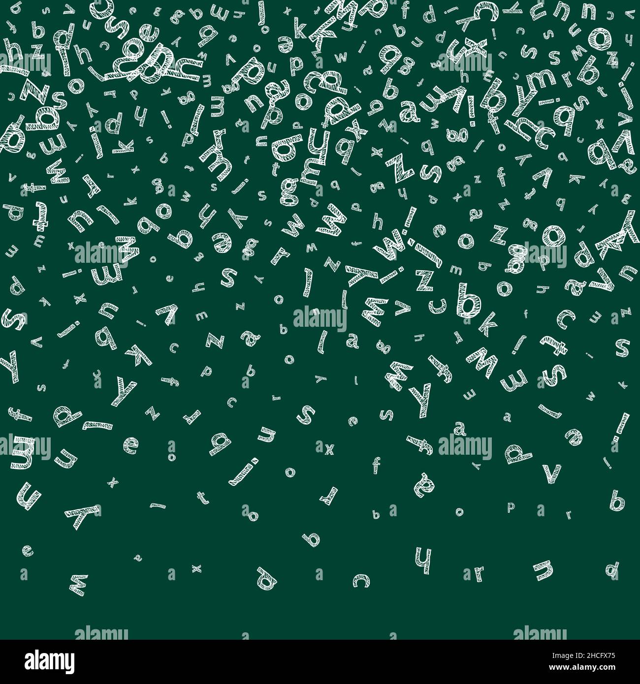 Falling letters of English language. Sketch chalk flying words of Latin ...