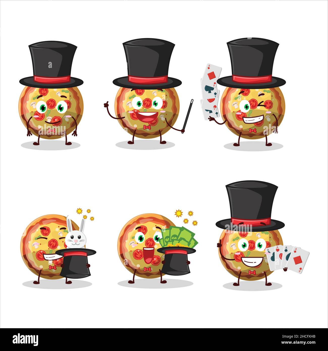 A pizza gummy candy Magician cartoon character perform on a stage ...