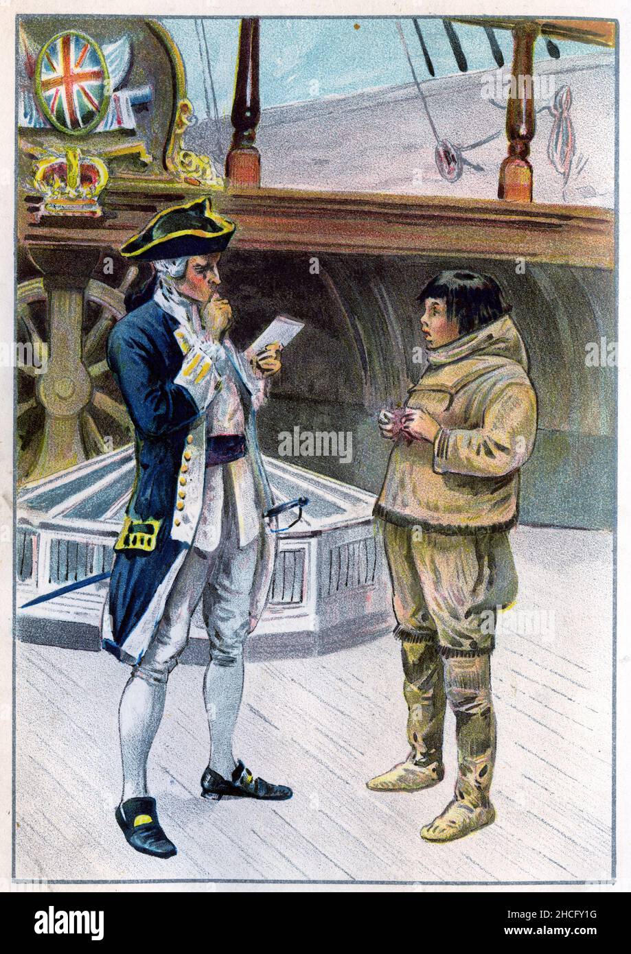 One of Captain Cook's officers receives a message from an Inuit during ...