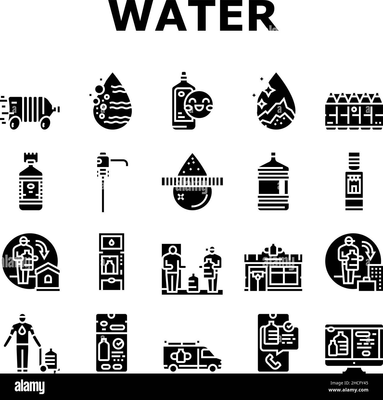 Water Delivery Service Business Icons Set Vector Stock Vector Image ...