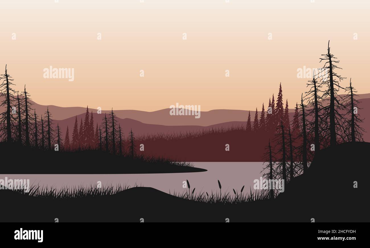 Amazing mountains from riverbank Stock Vector Images - Alamy