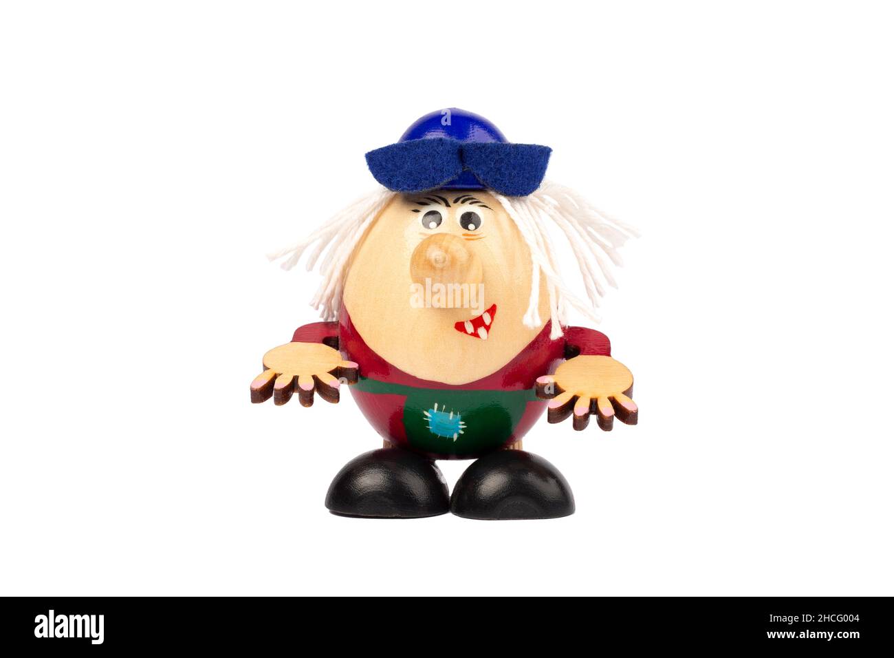 Egg-shaped wooden doll with white hairs and big nose Stock Photo - Alamy