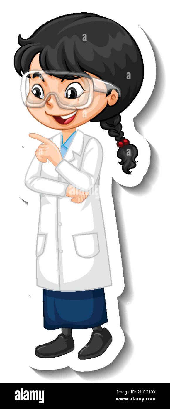 Scientist girl cartoon character sticker illustration Stock Vector ...