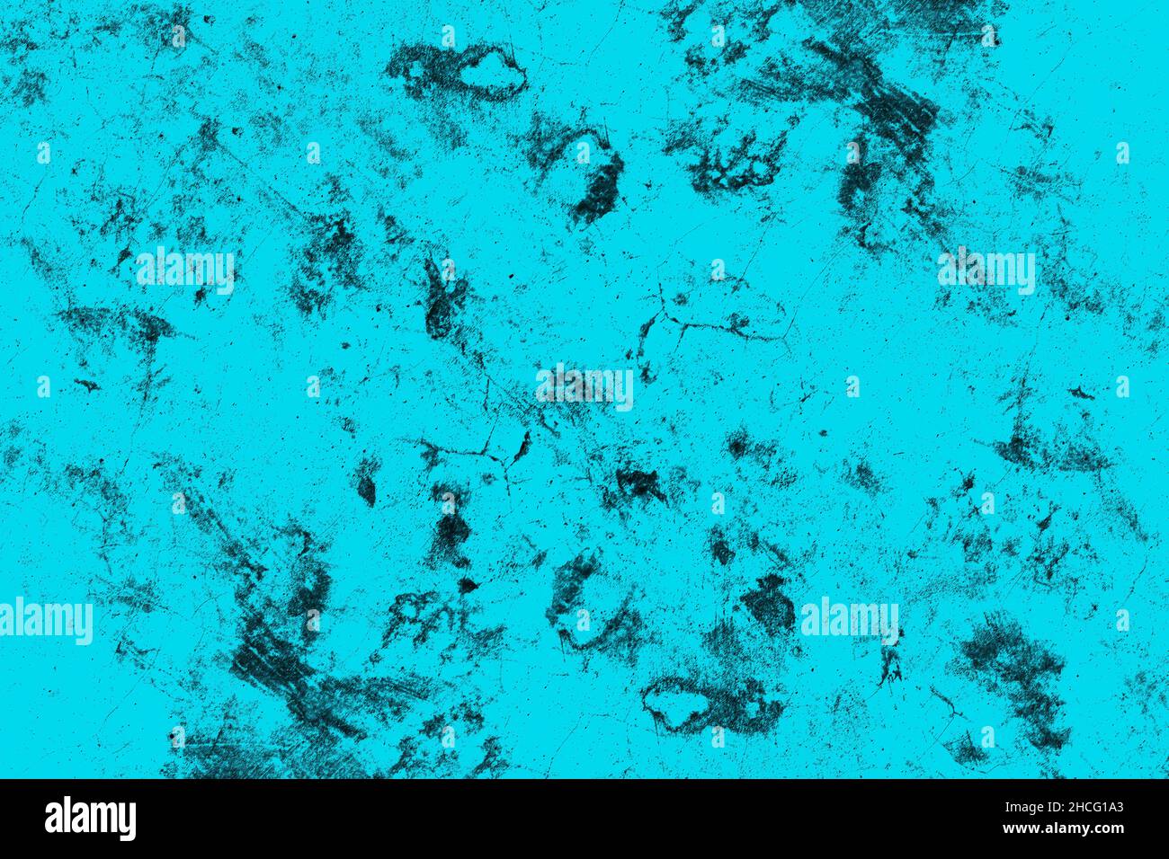 Cyan color old concrete wall surface background with black spots and ...