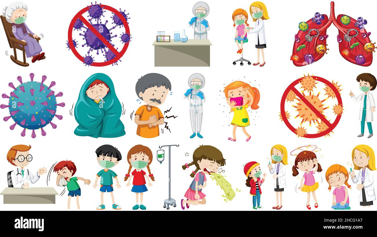 Set of sick people with different symptoms illustration Stock Vector ...