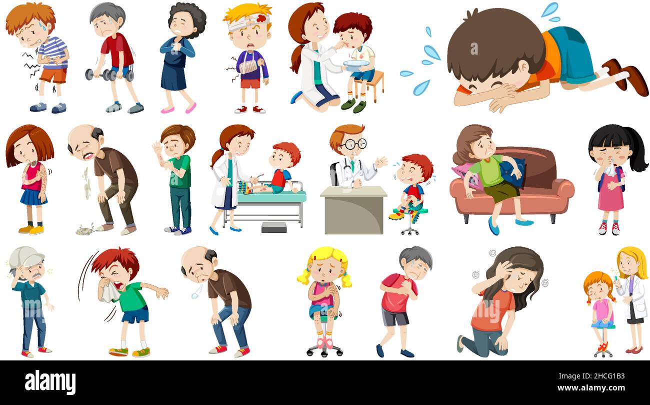 Set of sick people with different symptoms illustration Stock Vector ...