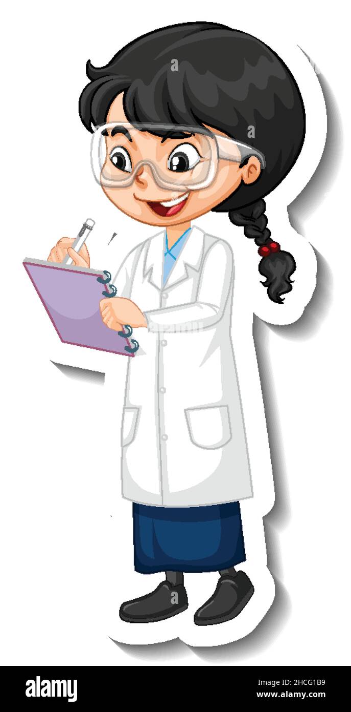 Scientist girl cartoon character sticker illustration Stock Vector ...