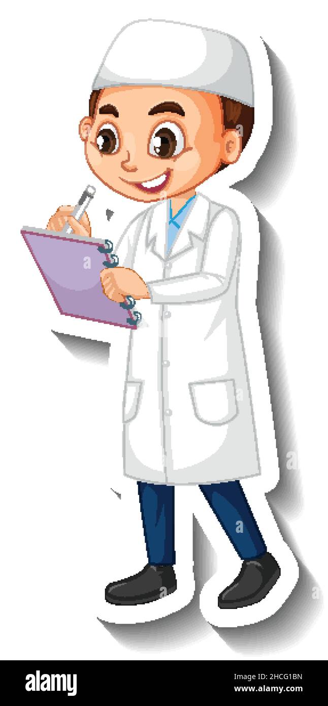 Muslim scientist boy cartoon character sticker illustration Stock ...