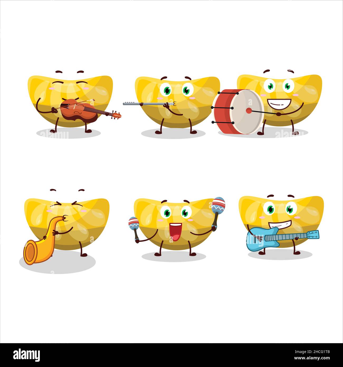 Cartoon character of orange gummy candy playing some musical ...