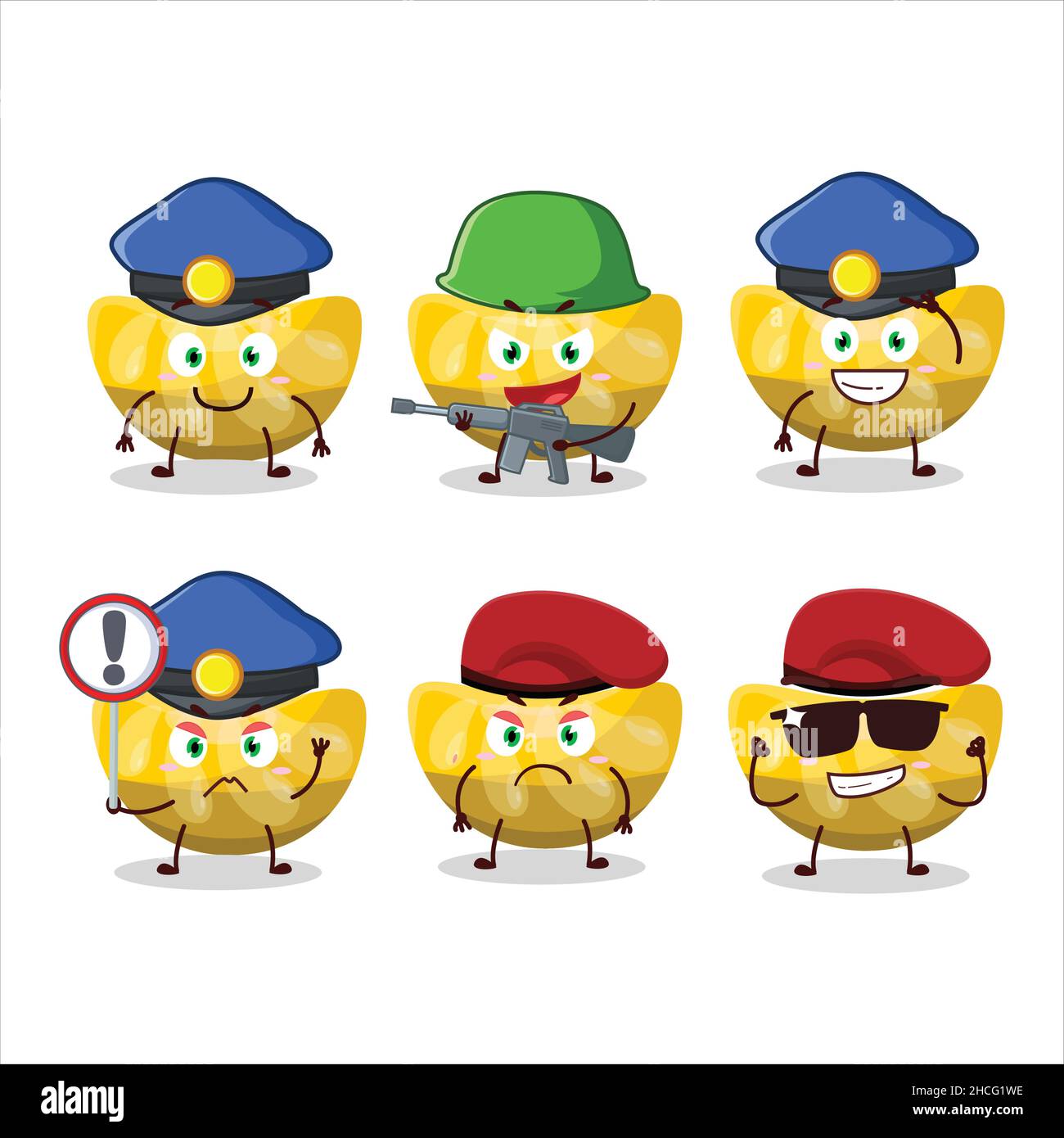 A dedicated Police officer of orange gummy candy mascot design style ...