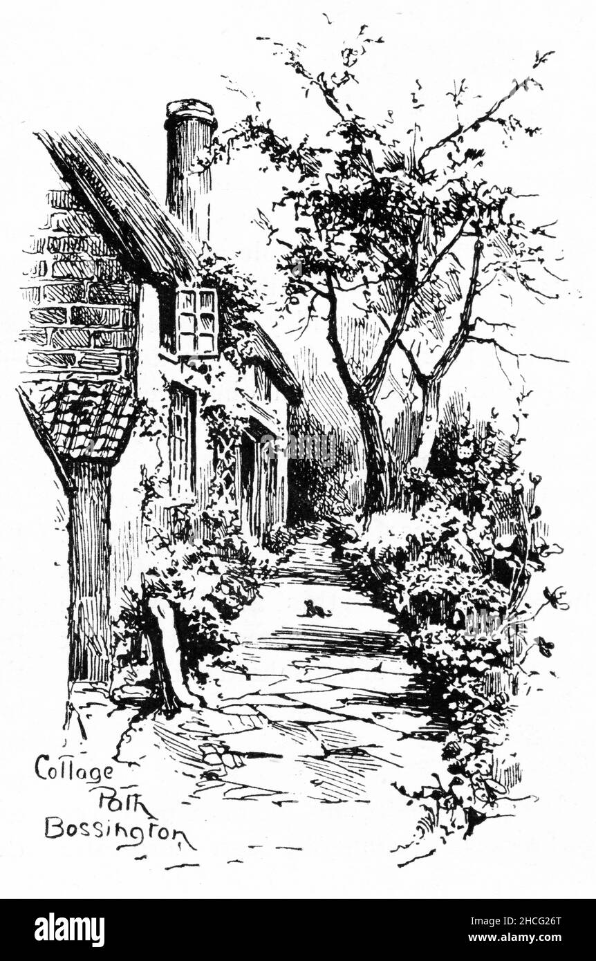 Engraving of a traditional cottage in England. published circa 1910 ...