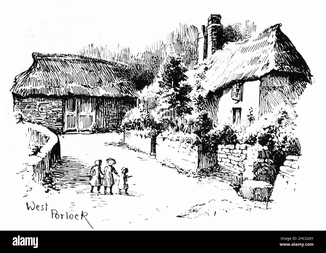Engraving of a traditional cottage in England. published circa 1910 ...