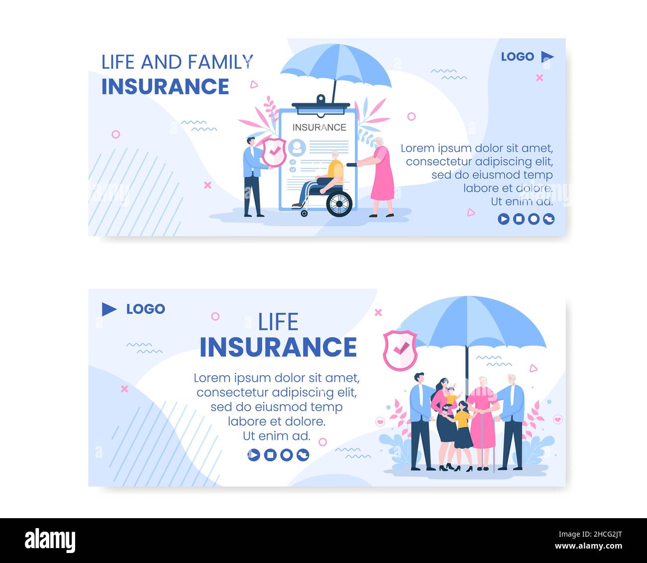 Family Life Insurance Banner Template Flat Design Editable Illustration ...