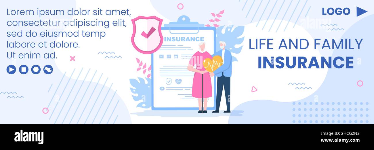 Family Life Insurance Cover Template Flat Design Editable Illustration ...