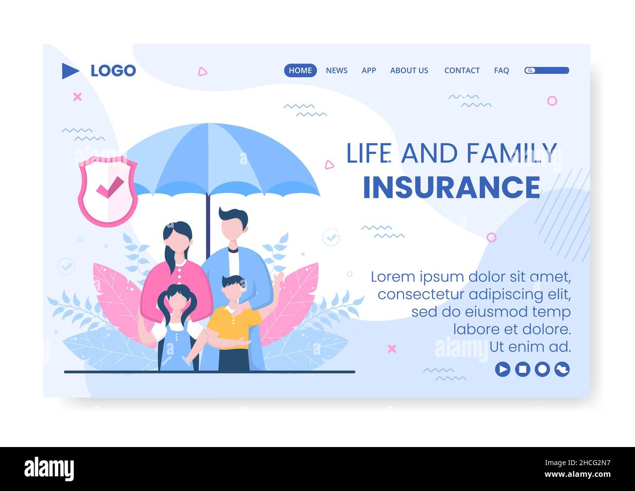 Family Life Insurance Landing Page Template Flat Design Editable ...