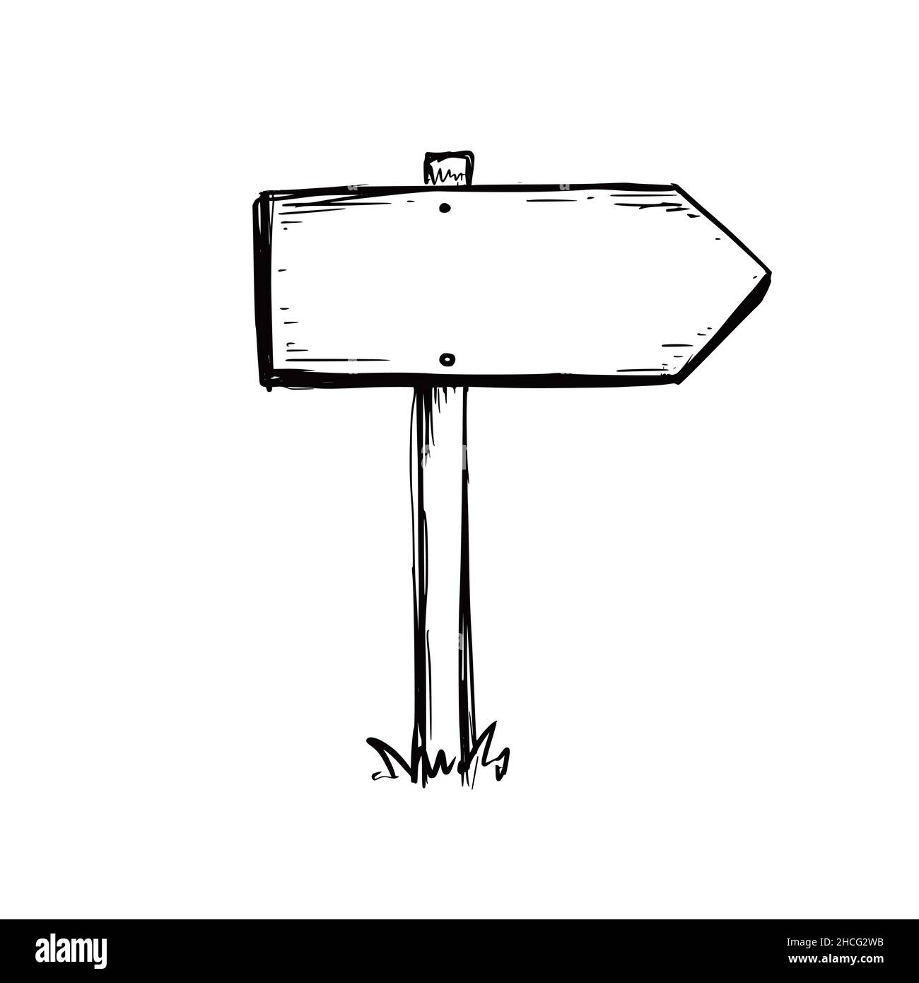 Sketch direction sign. Hand drawn doodle style. Wooden signpost. Vector ...