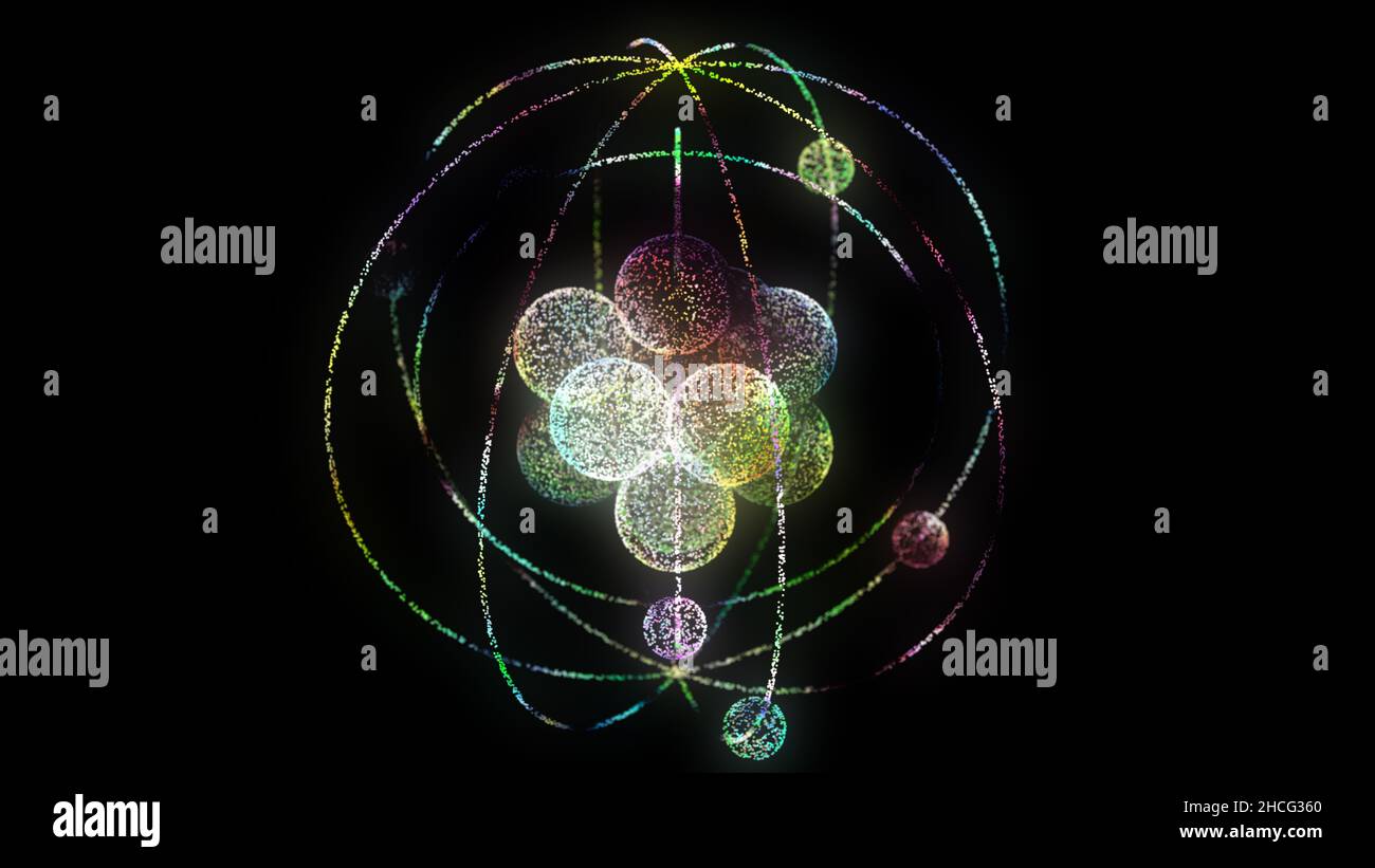 Atomic Structure of Particle on Black Background Stock Photo - Alamy
