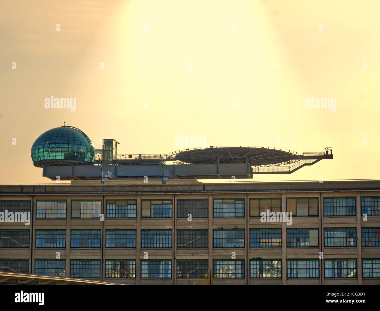 Modern design of the Lingotto palace with the typical dome in Torino ...