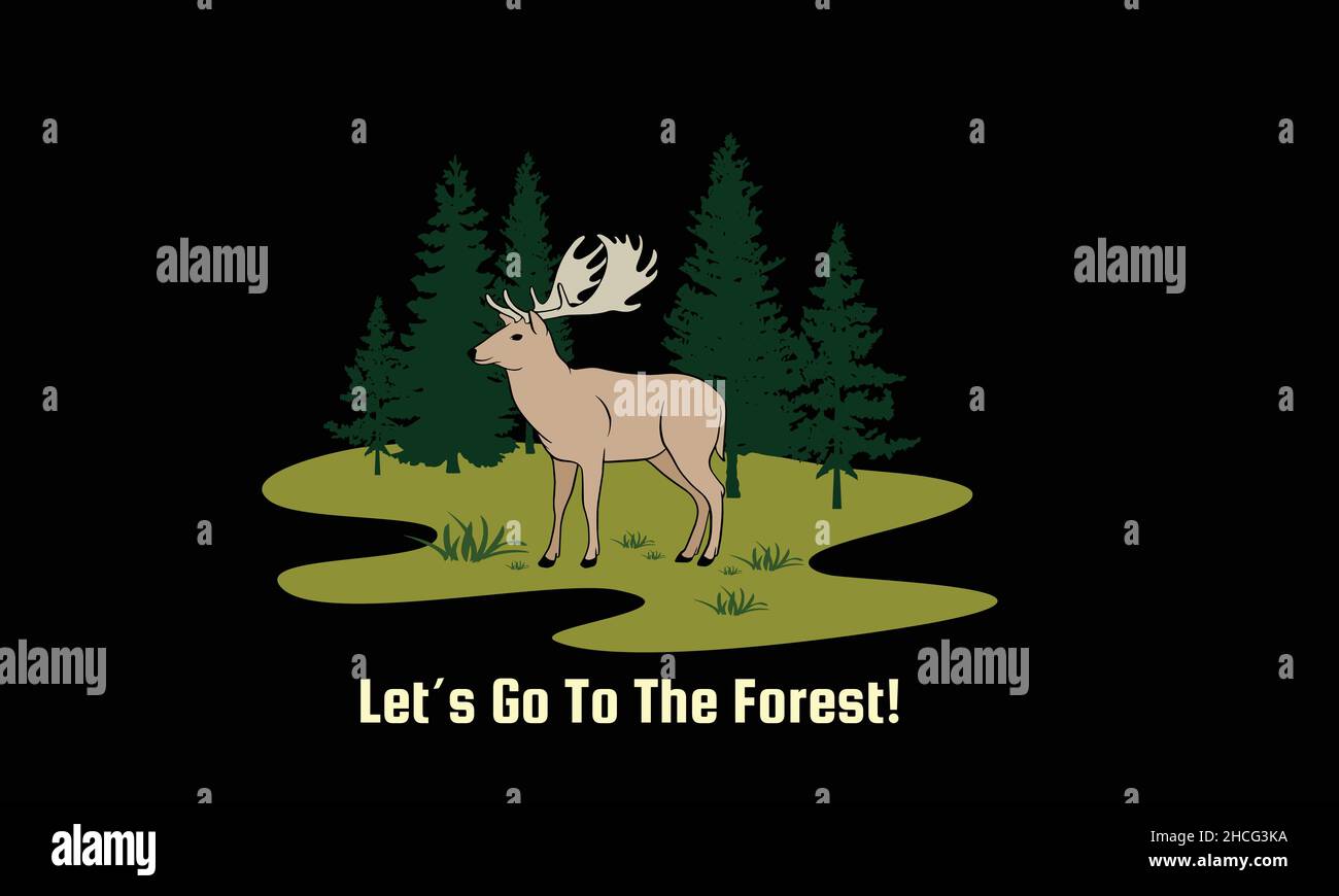 let's go to the forest deer camping monogram text vector template Stock ...