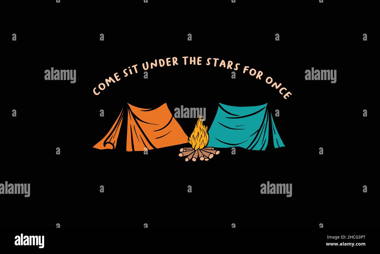 come sit under the stars once capmping monogram text vector template ...