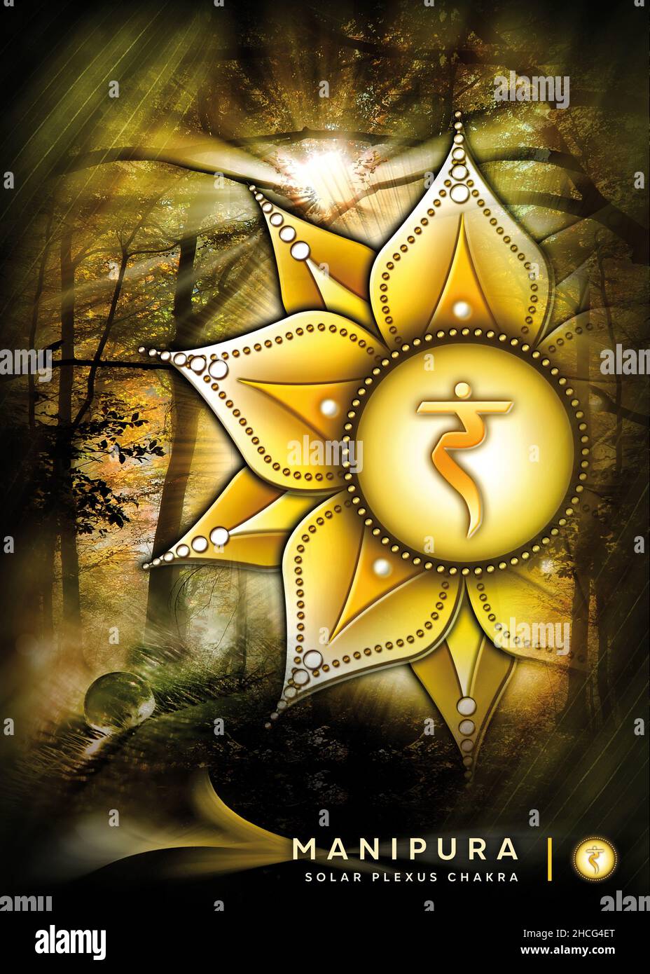 Poster, Wallpaper with solar plexus chakra symbol (Manipura). Artwork ...