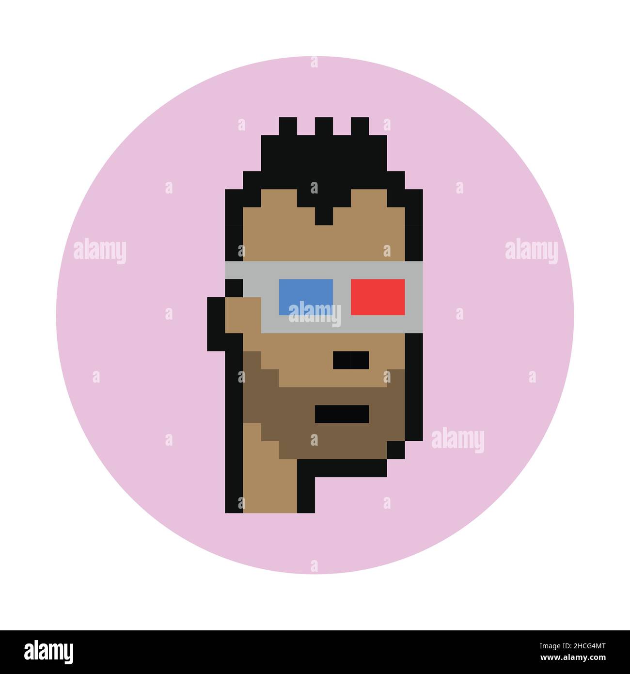 Cryptopunk person wearing 3d glasses pixel art NFT. Non-Fungible token ...