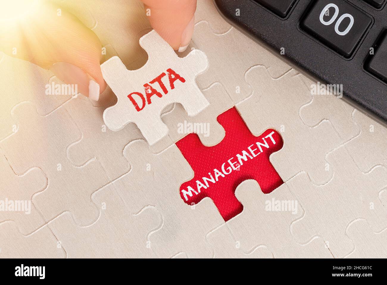 Handwriting text Data Management. Word Written on The practice of organizing and maintaining ...