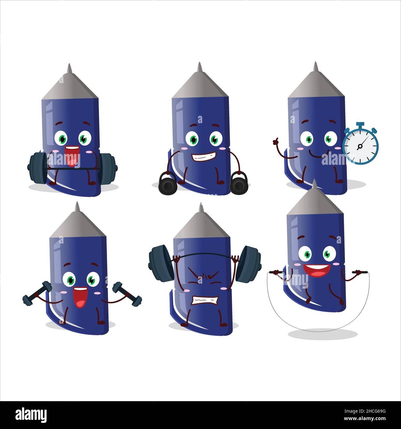 A healthy Pen cartoon style trying some tools on Fitness center. Vector ...