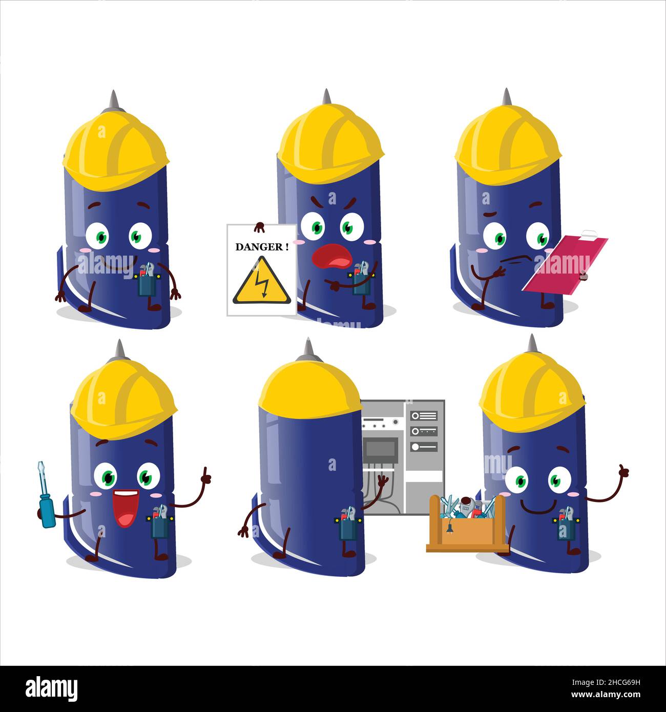 Professional Lineman Pen cartoon character with tools. Vector ...