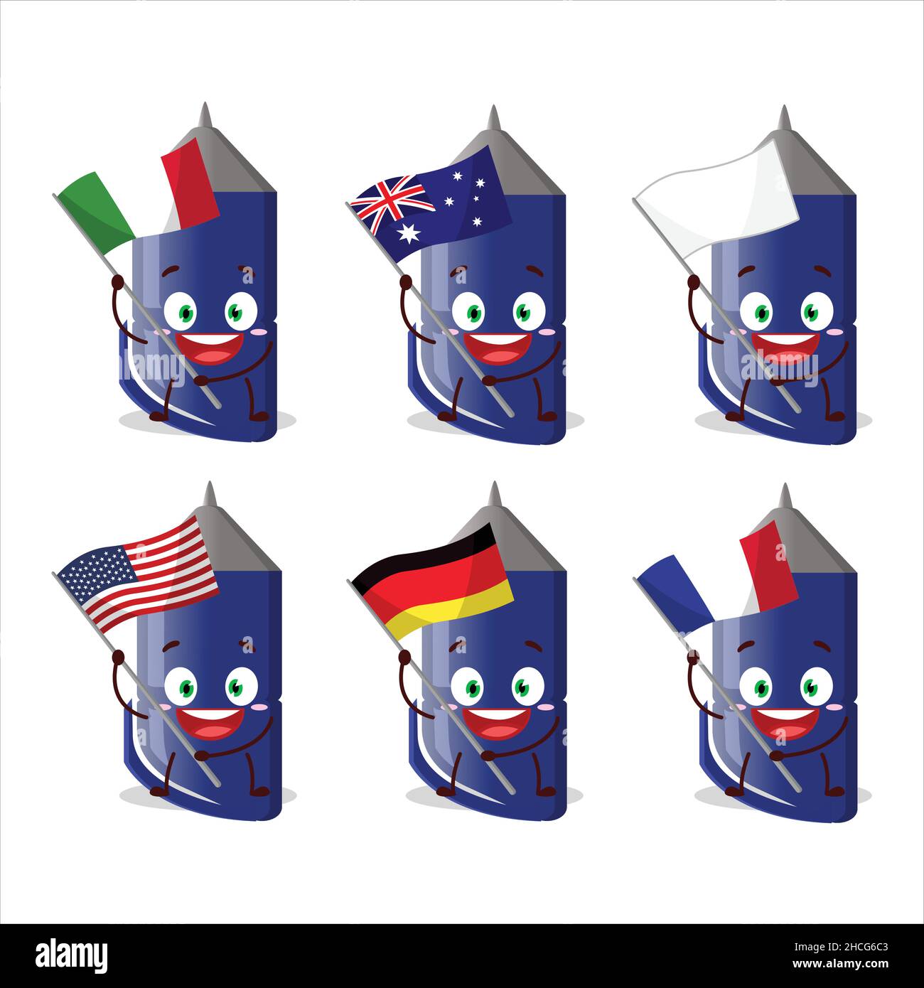 Pen cartoon character bring the flags of various countries. Vector ...