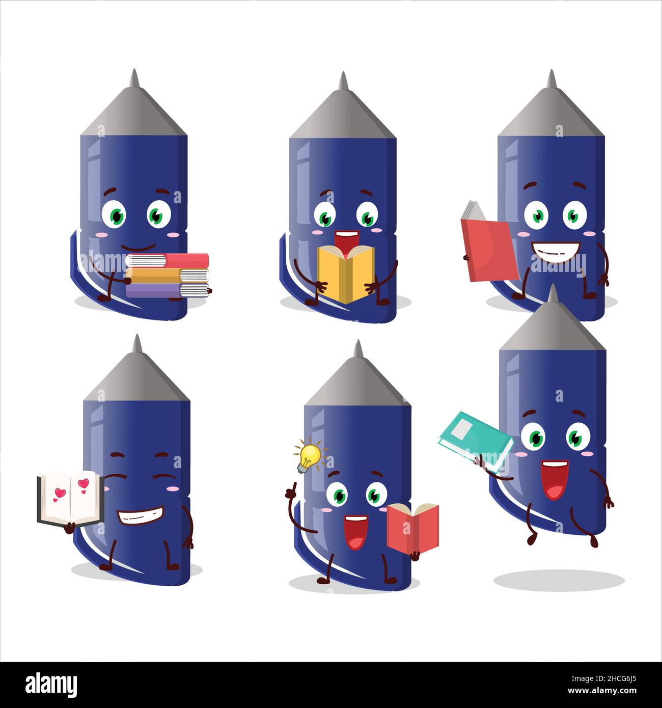 A picture of Pen cartoon character concept reading an amusing book ...