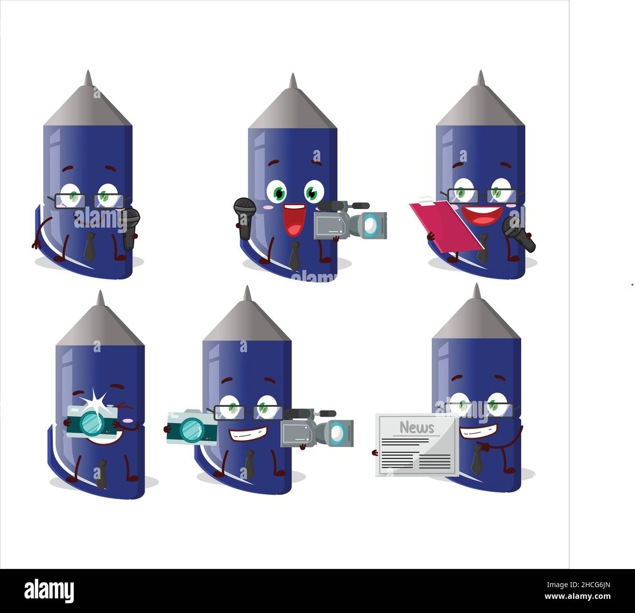 Character reporter Pen cute mascot with microphone. Vector illustration ...