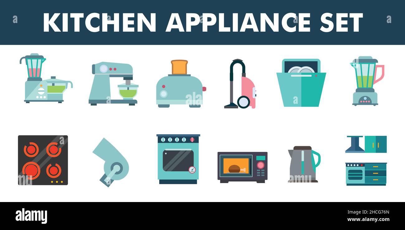Collection of kitchen appliances and equipment assets for cooking ...