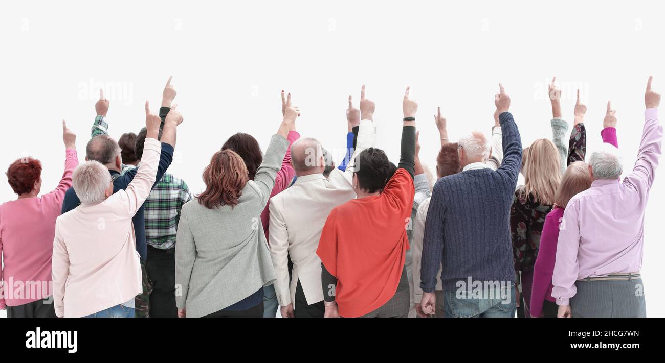 Group of adults people raising their hands up Stock Photo - Alamy