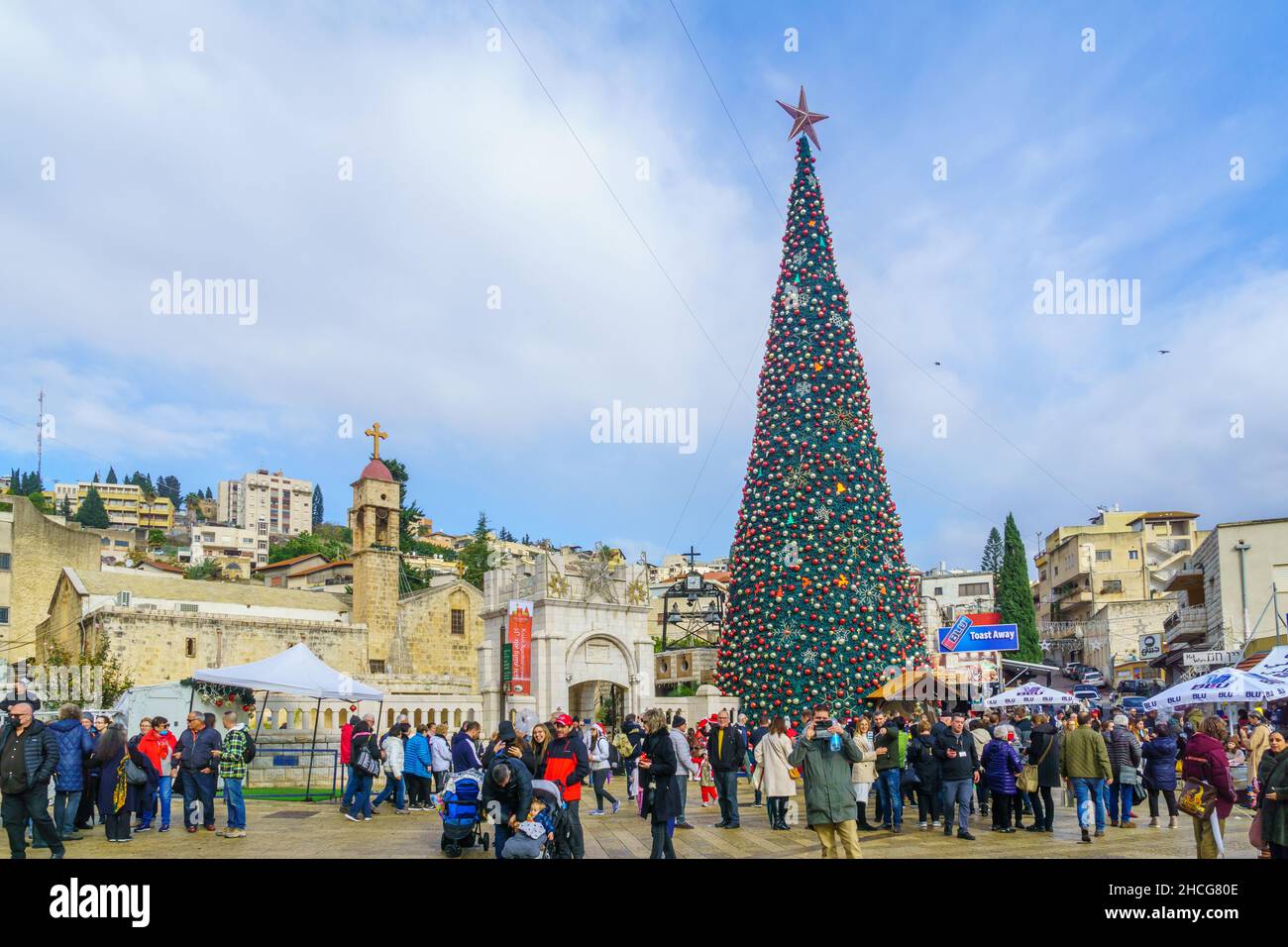 Nazareth, Israel - December 24, 2021: Scene of the church square (near ...