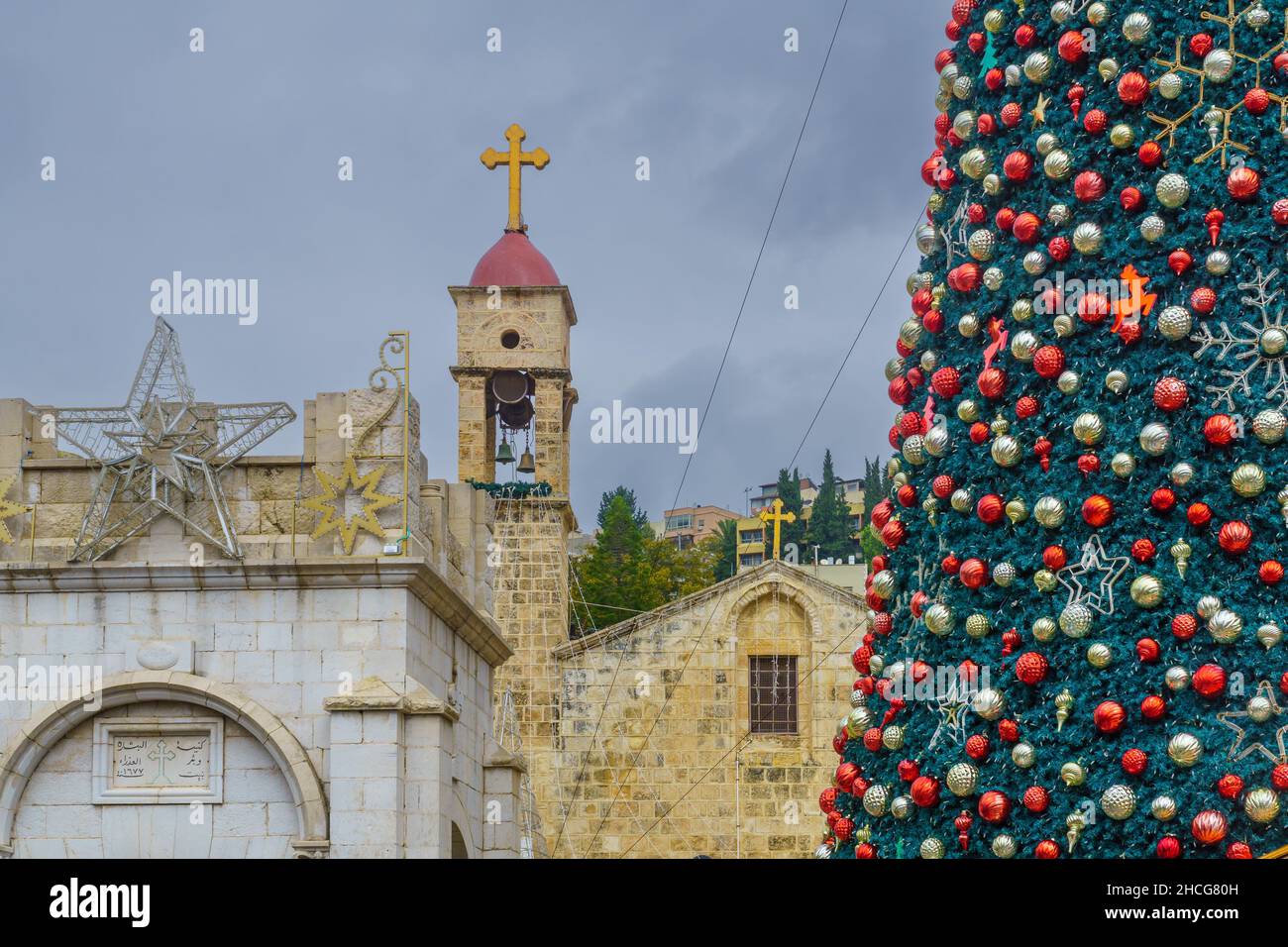 Nazareth, Israel - December 24, 2021: View of the Greek Orthodox Church ...