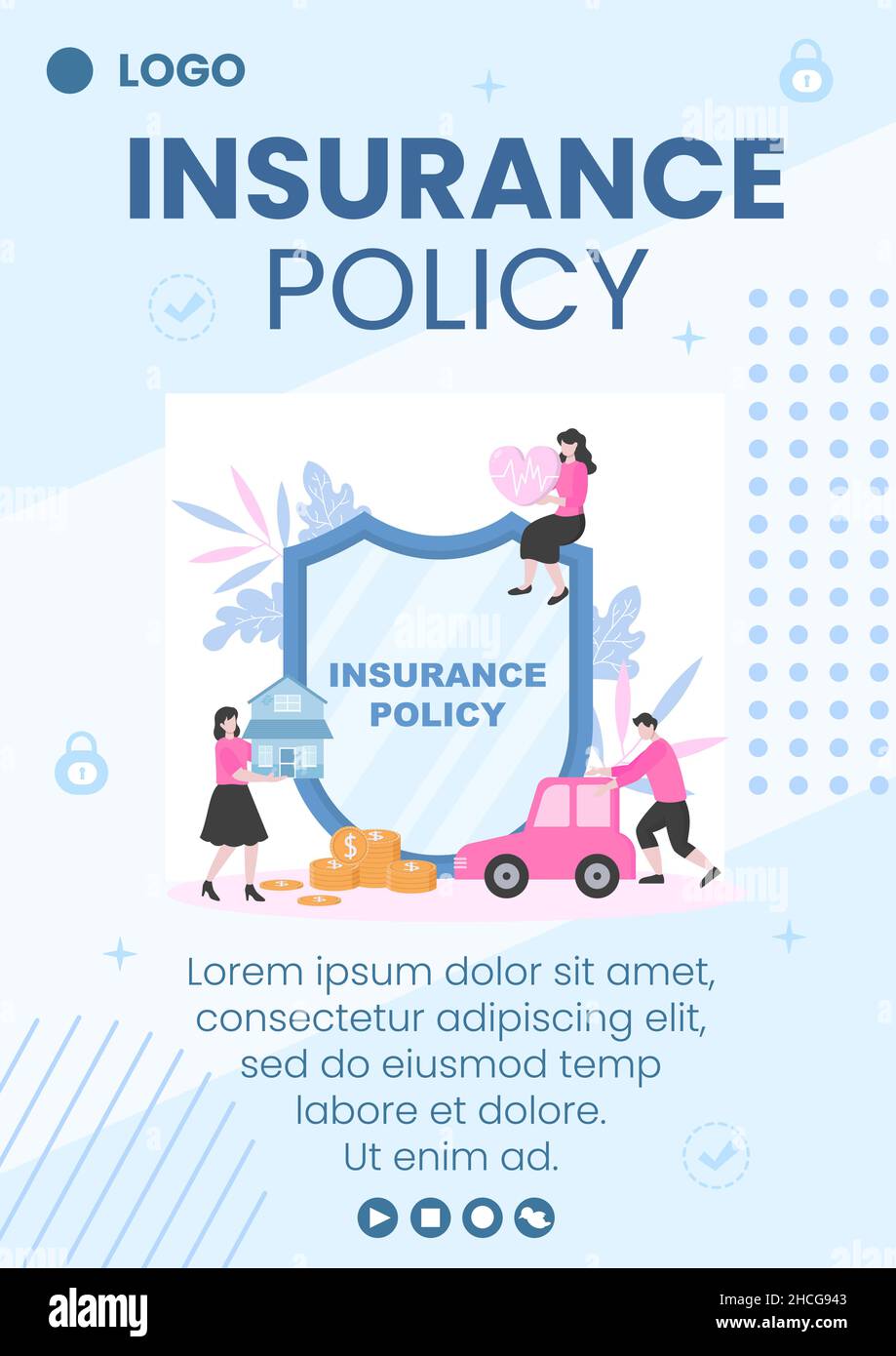 Insurance Policy Post Template Flat Design Illustration Editable of ...