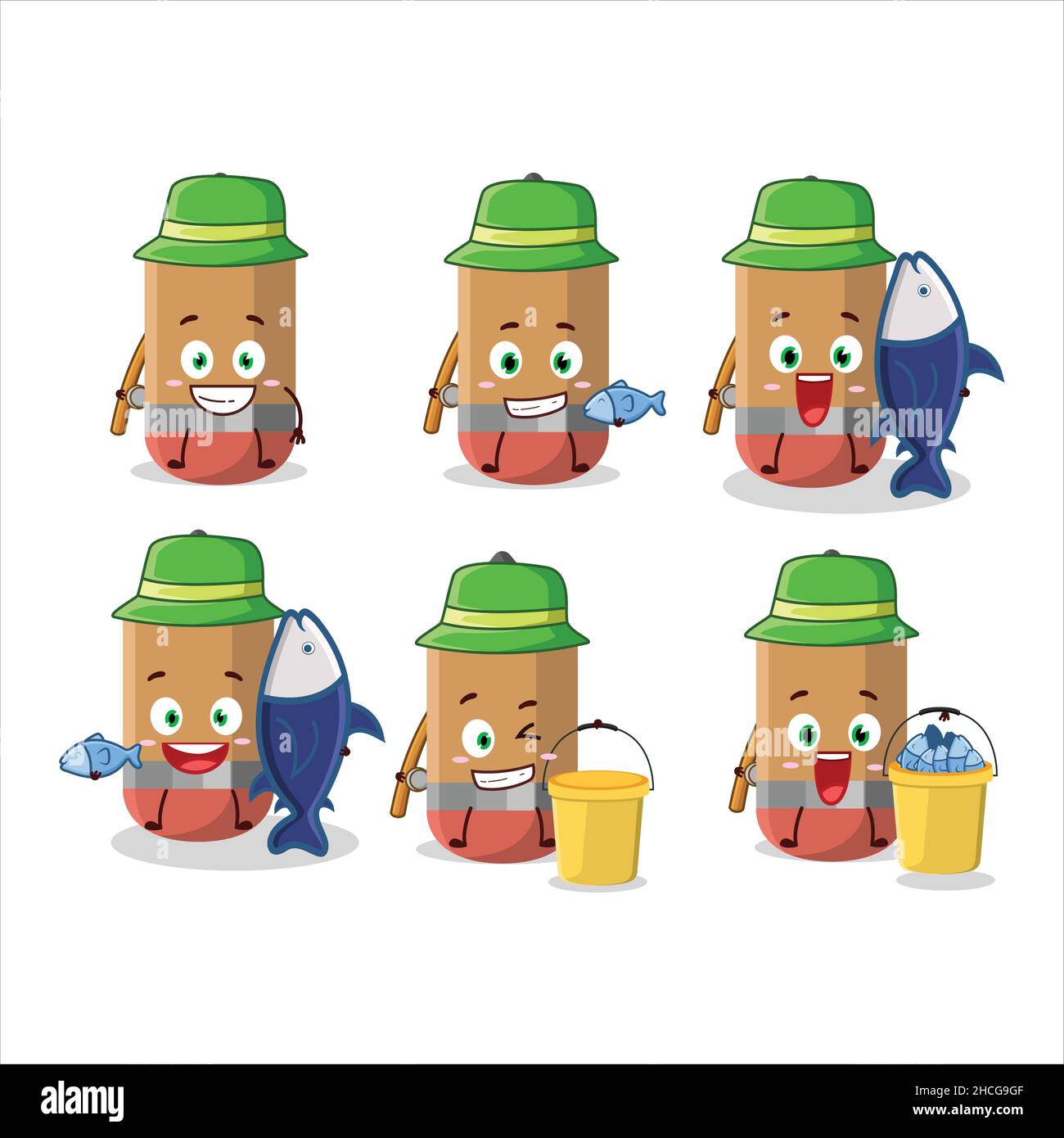 A fisherman Pencil cartoon picture catch a big fish. Vector ...