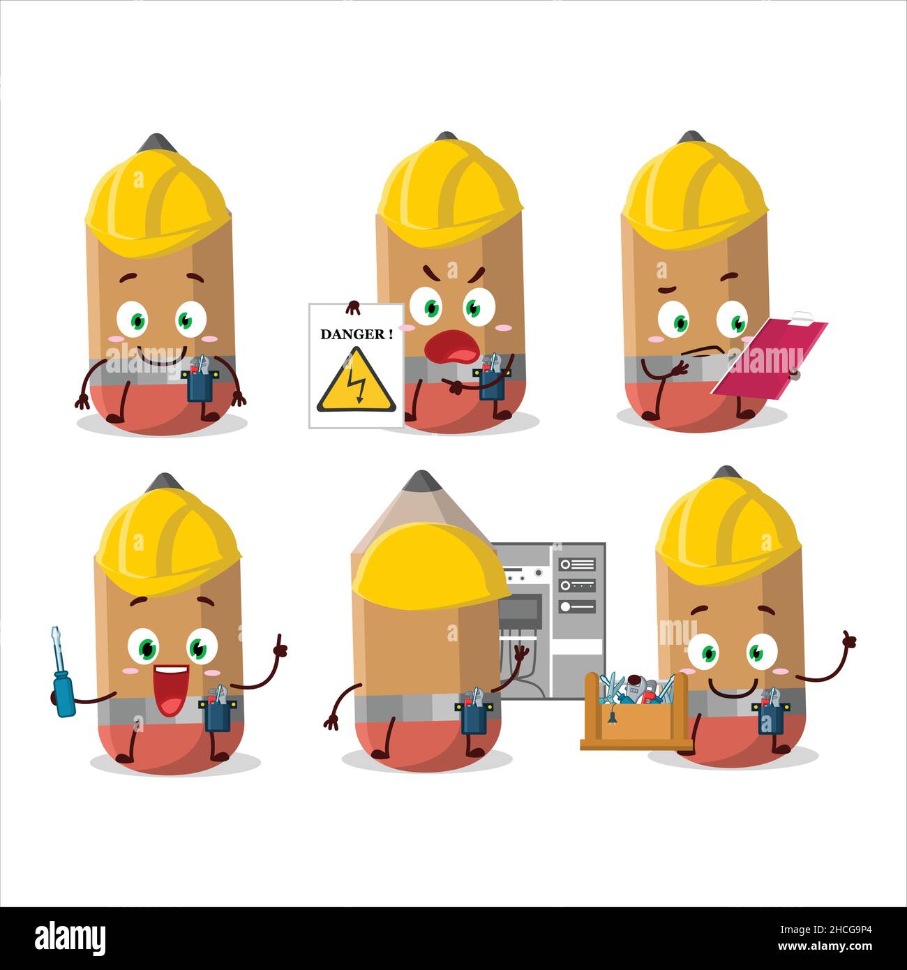 Professional Lineman Pencil cartoon character with tools. Vector ...