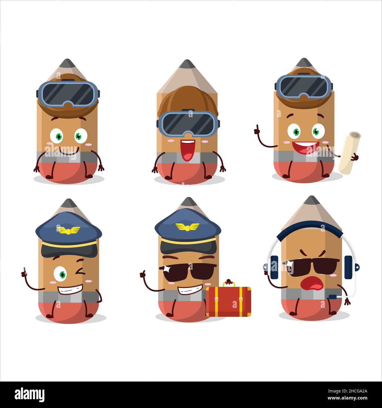 Pilot cartoon in mascot Pencil with glasses. Vector illustration Stock ...