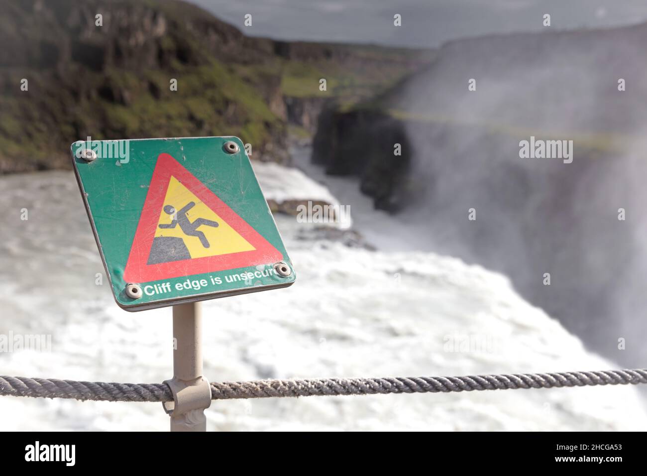 Warning sign at Gullfoss waterfall in Iceland, selective focus Stock ...