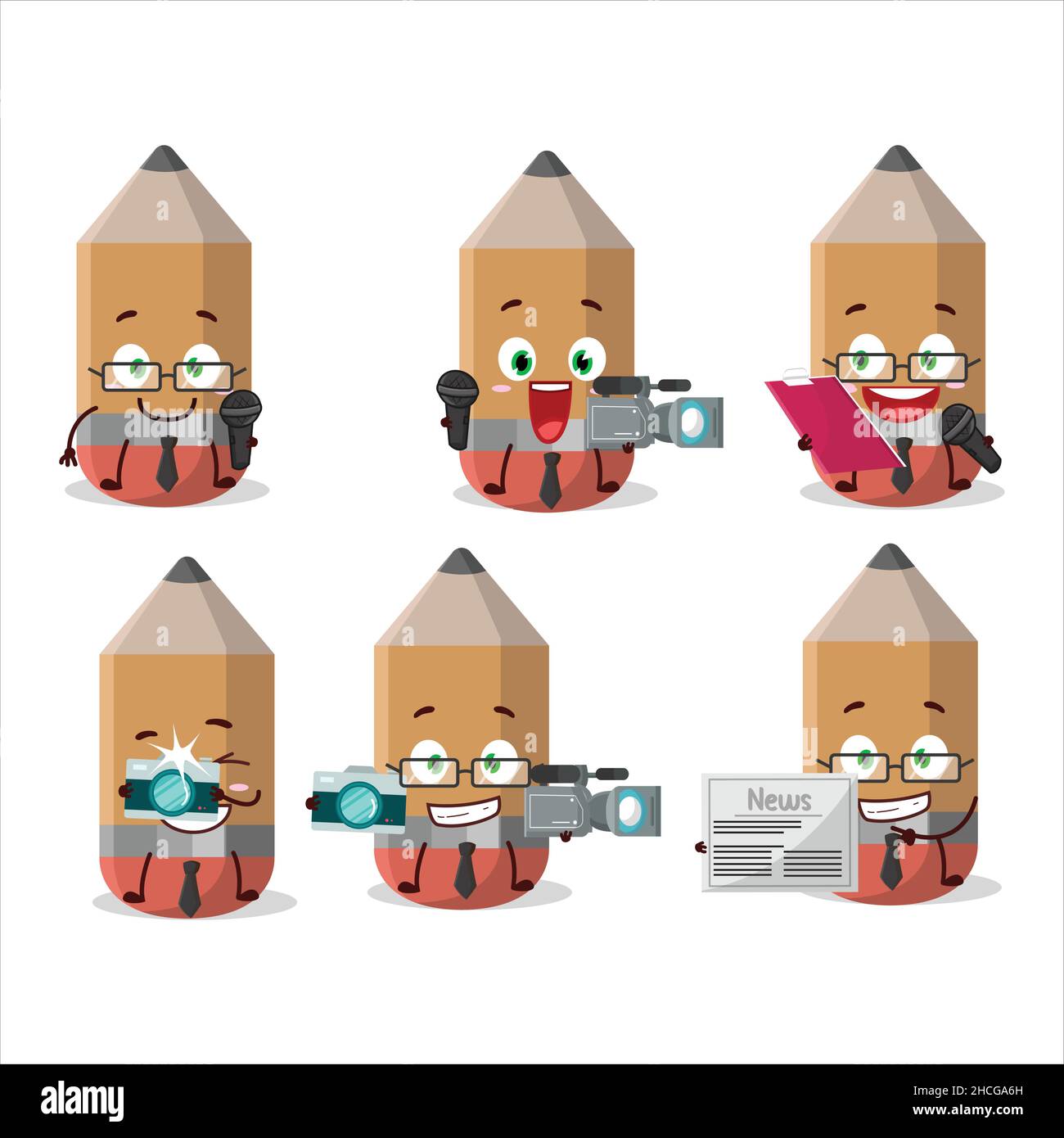 Character reporter Pencil cute mascot with microphone. Vector ...