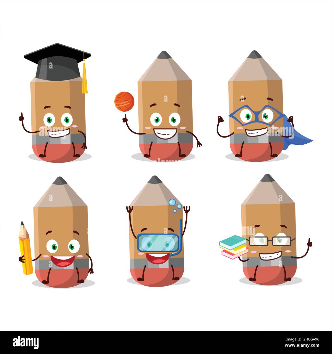 School student of Pencil cartoon character with various expressions ...