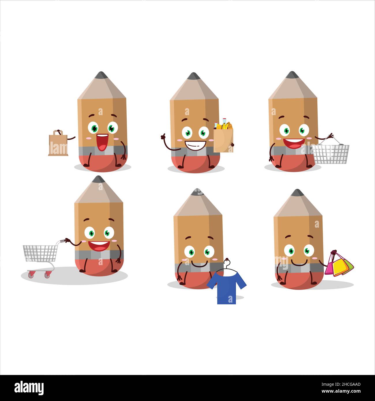 A Rich Pencil mascot design style going shopping. Vector illustration ...