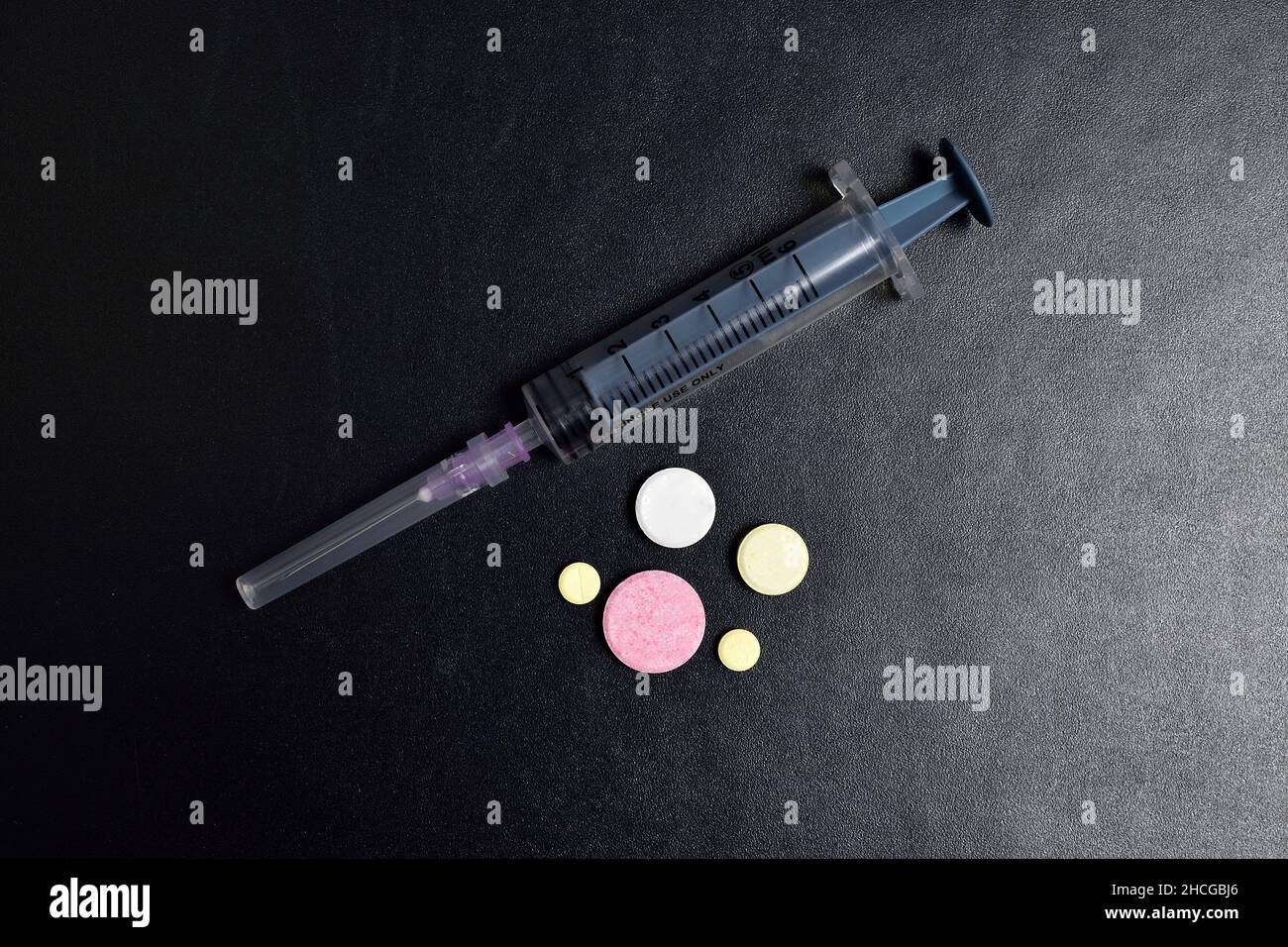 Top View of Empty Syringe with medicine on Dark Background Stock Photo ...