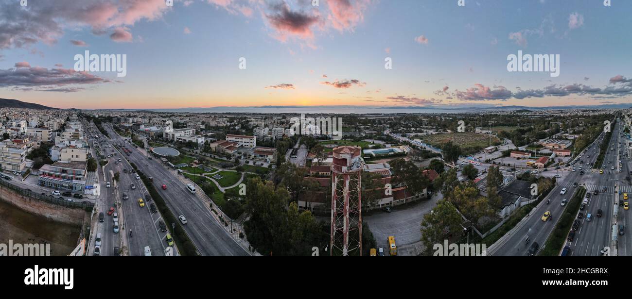 Panorama of Elliniko district from Vouliagmenis avenue at Athens,Greece ...