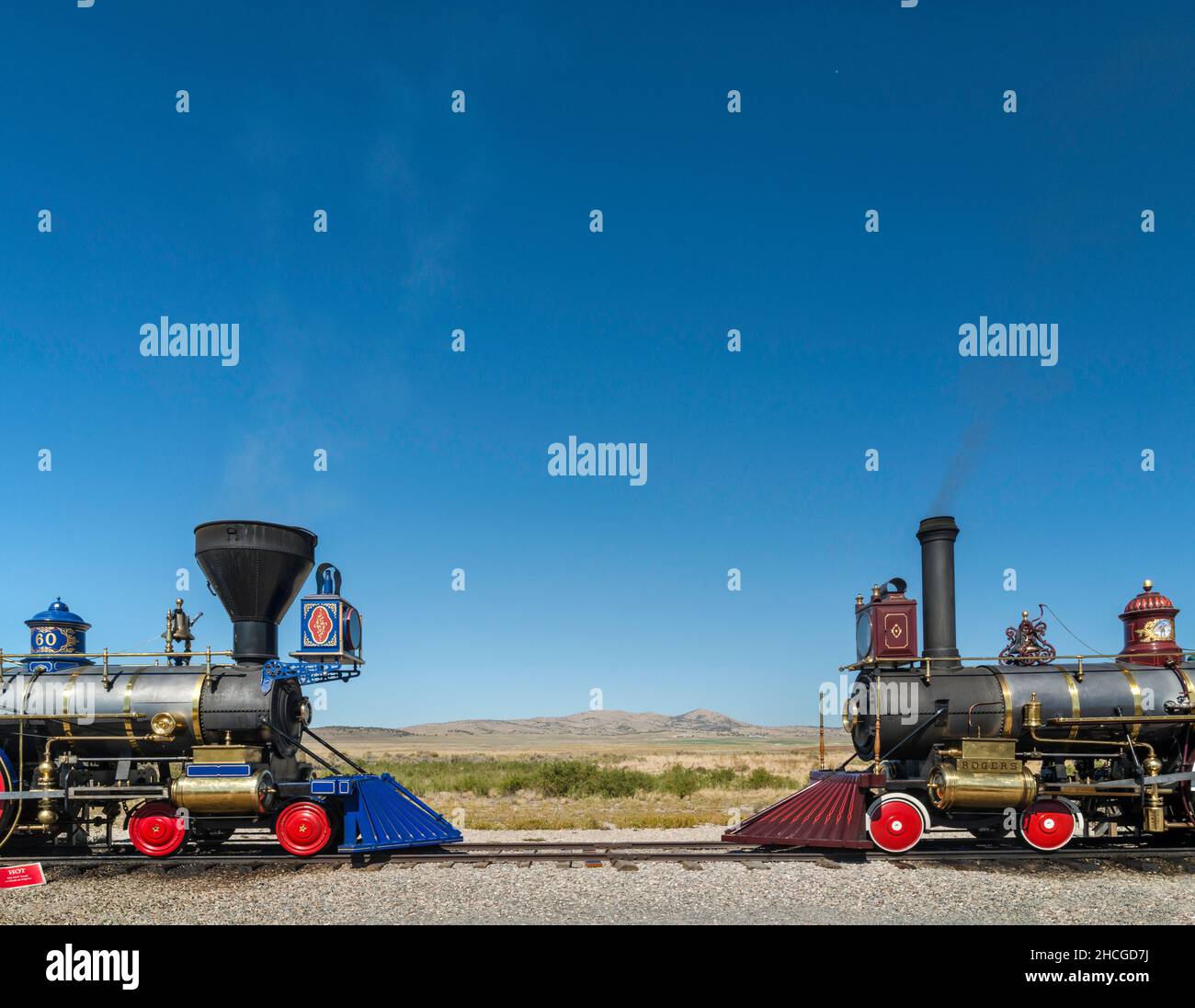 Jupiter and No 119 steam engine locomotive replicas at Last Spike Site ...