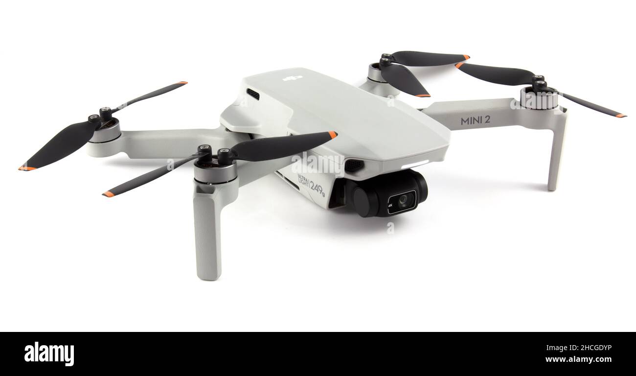 dji mini 2 on white background. The new drone is ready to fly ...