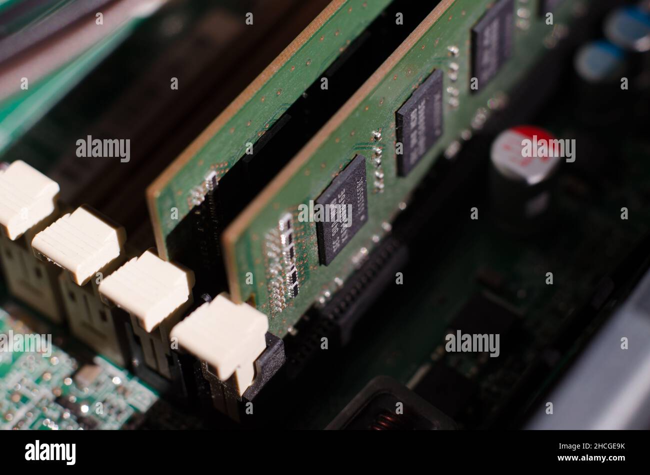 Random access memory of a personal computer macro photo with selective ...